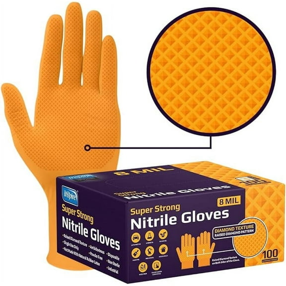 HD Green Gloves, 8 Mil Nitrile Disposable Heavy Duty Raised Diamond ...