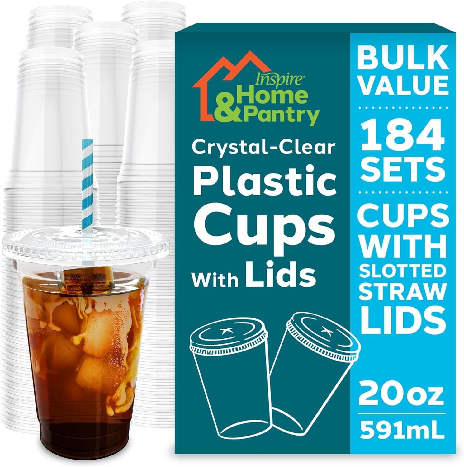 Inspire Home & Pantry Plastic Cups with Lids | BULK SAVINGS Smoothie ...