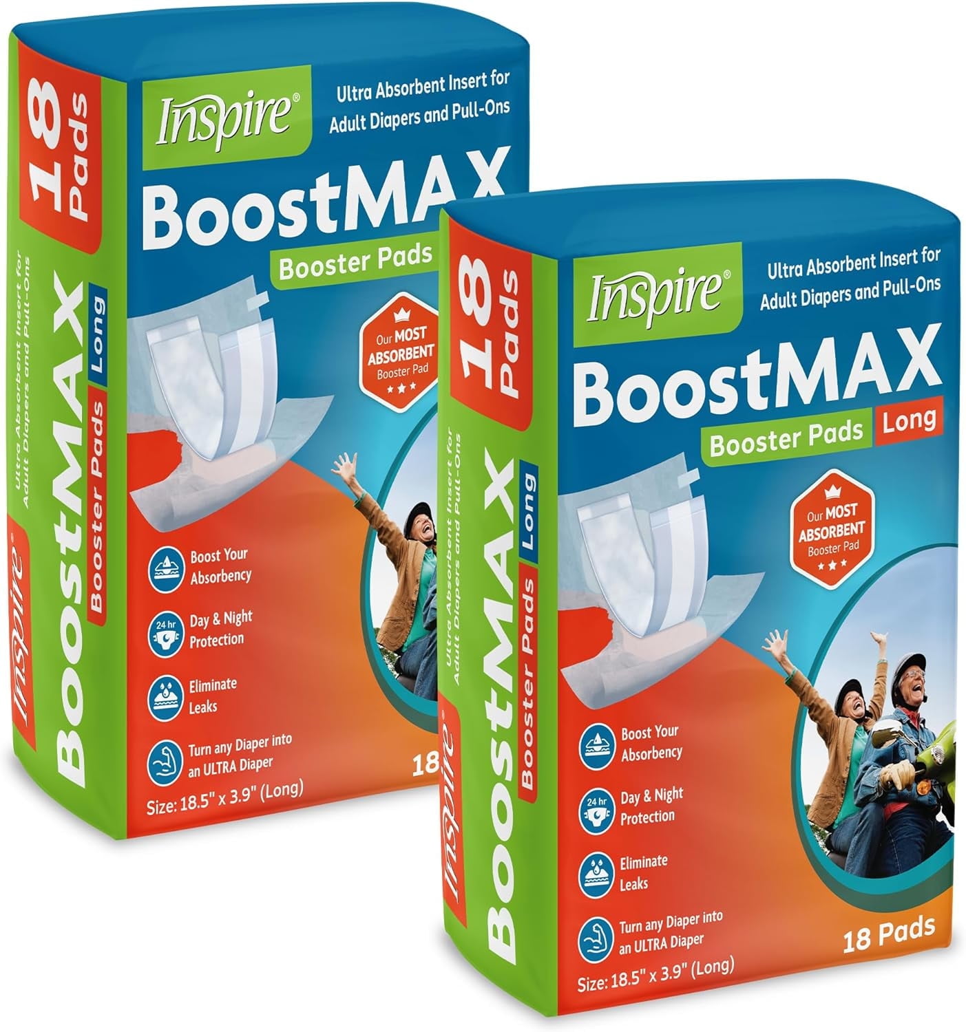 Inspire Extra Long Super Absorbent Incontinence Booster Pads, Overnight ...