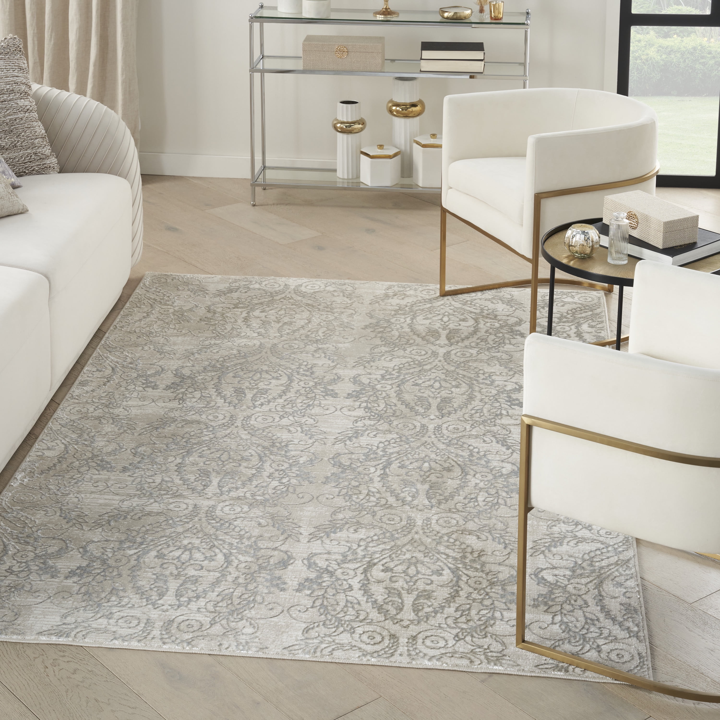 Inspire Me! Home Décor Iliana Damask Beige Grey 9' x 12' Area Rug (9x12 ...
