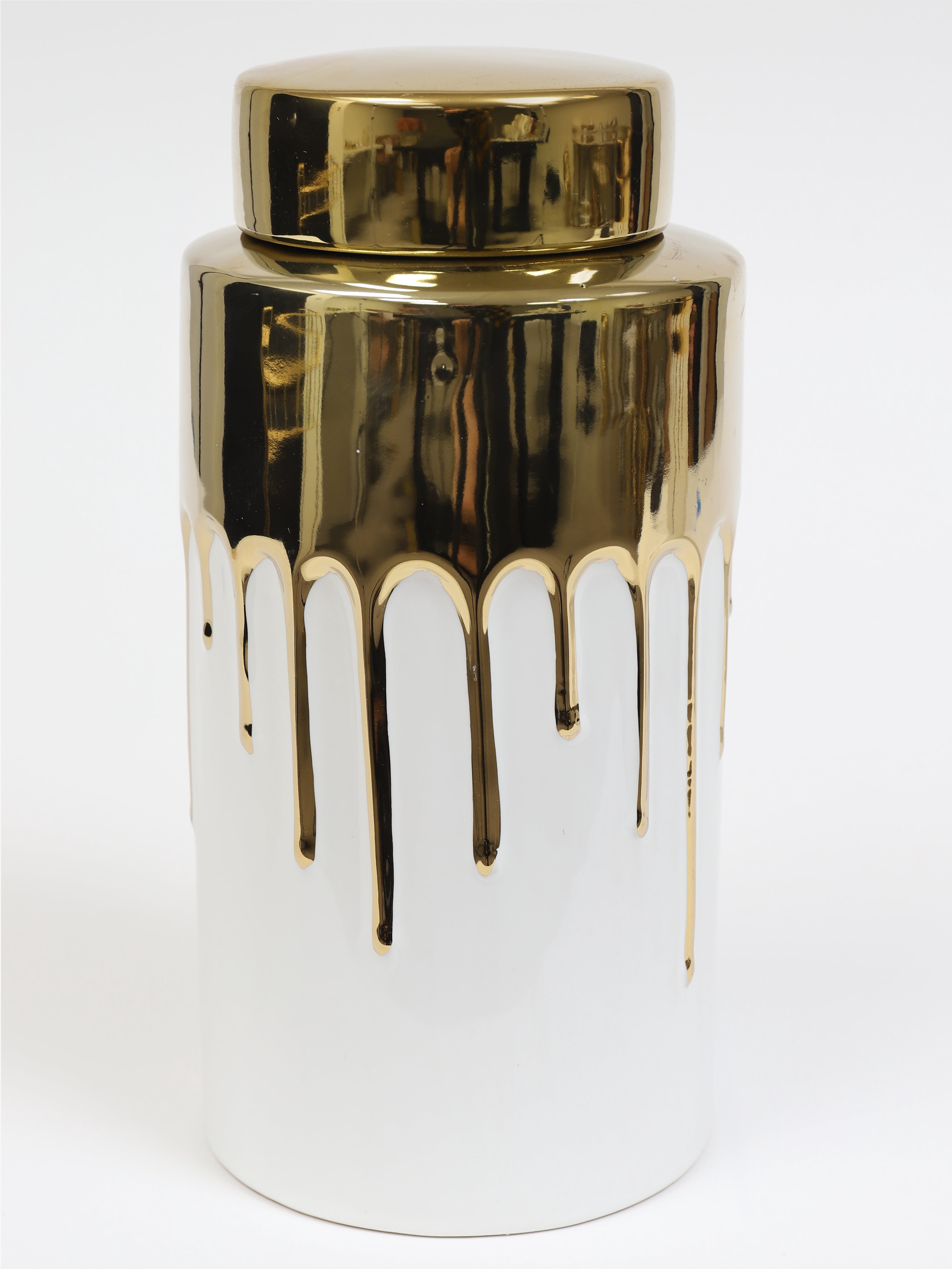 Inspire Me! Home Decor Drip Design White and Gold Ceramic Decorative ...