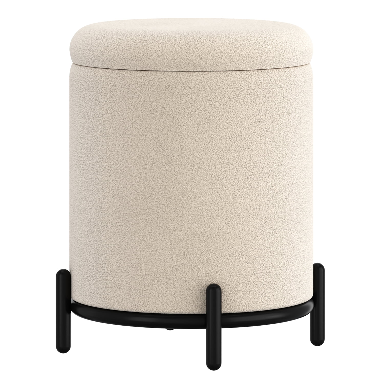 Inspire Modern Boucle Fabric Round Storage Ottoman Cream and Black ...