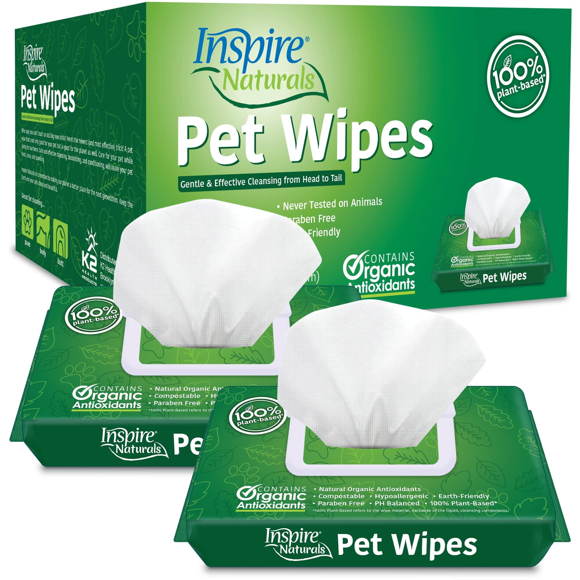 Inspire Naturals Pet Wipes YYF14 for Dogs and Cats 100% Natural Plant ...