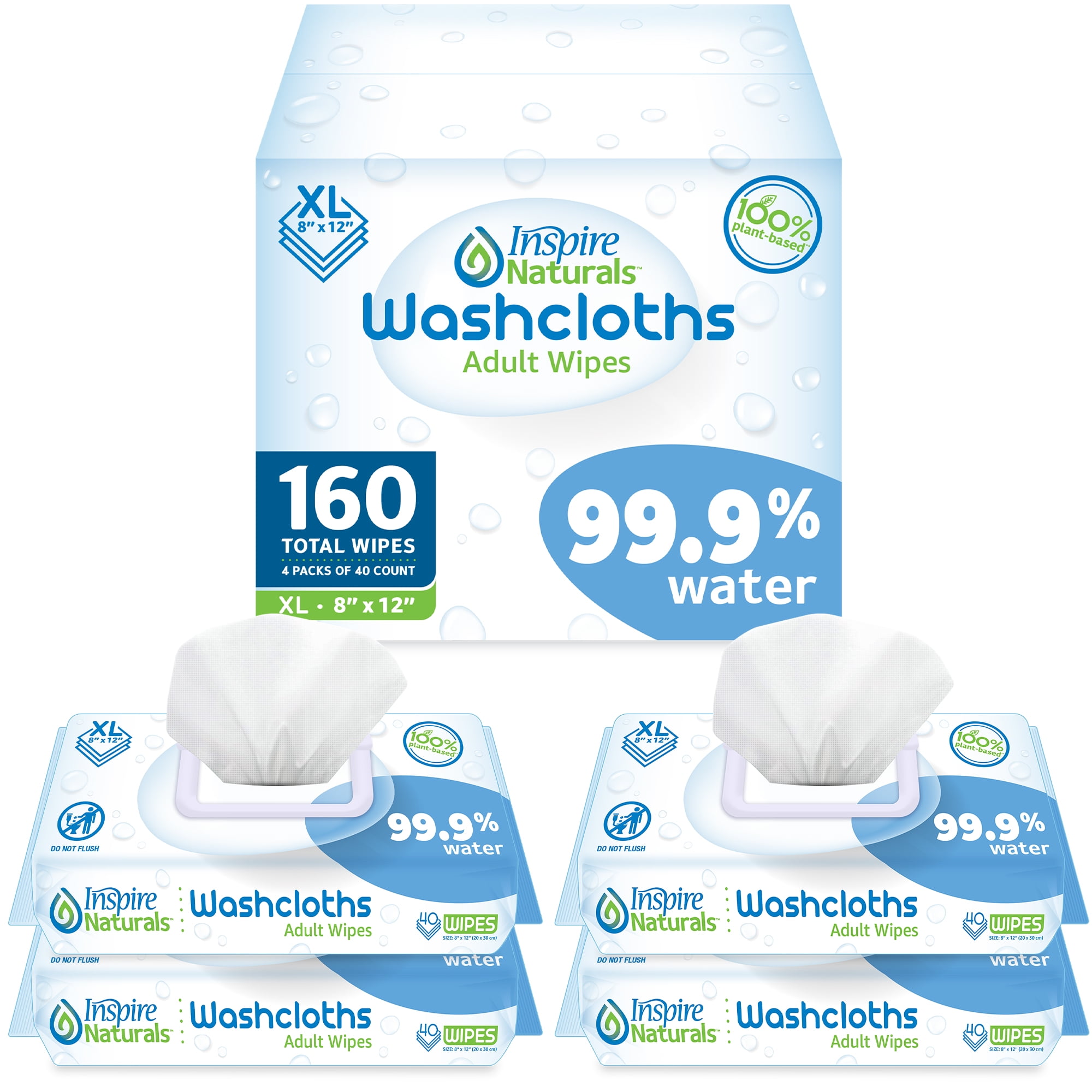 Inspire Naturals Water Based Wet Wipes For Adults | Plastic Free Adult Wipes Extra Large ...