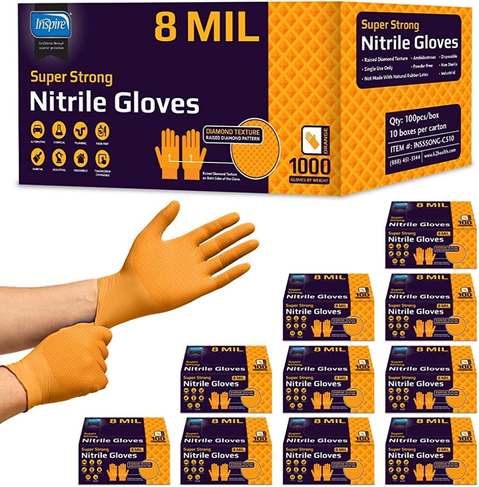 Inspire Nitrile Disposable ULTRA 8 Mil Gloves Diamond Textured for ...