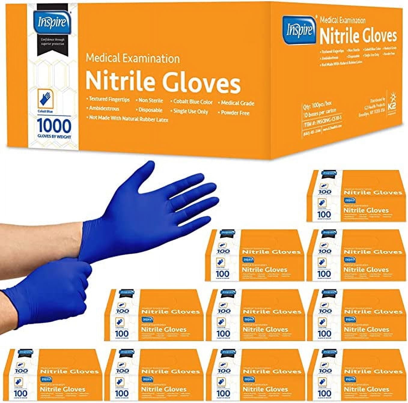 Inspire Nitrile Gloves, Medical Grade, Latex Free, Medium, FDA Approved ...