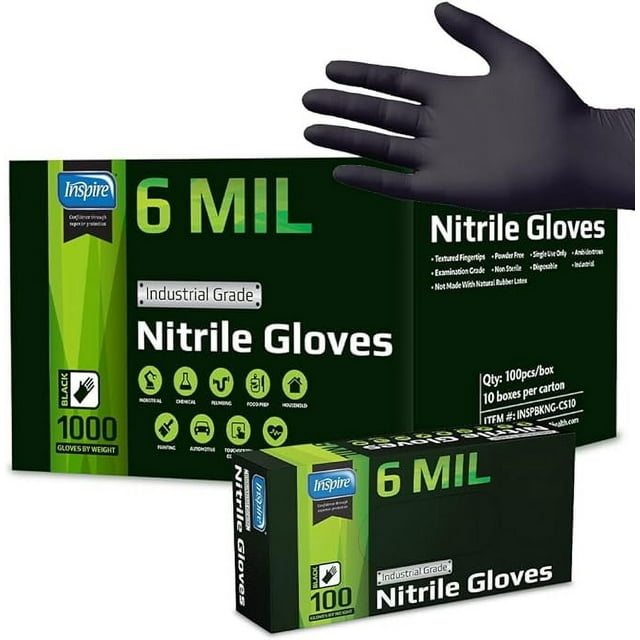 Inspire Nitrile Gloves, HEAVY DUTY 6 Mil Nitrile Disposable Gloves, 100 ...