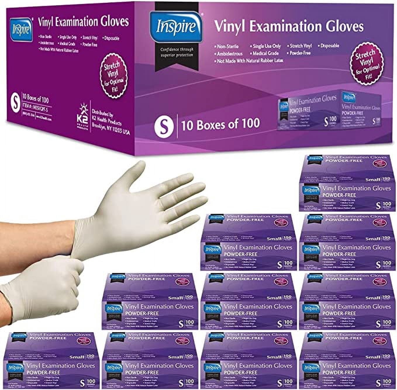 Inspire Small Stretch Vinyl Exam Gloves, Latex-Free, Disposable ...