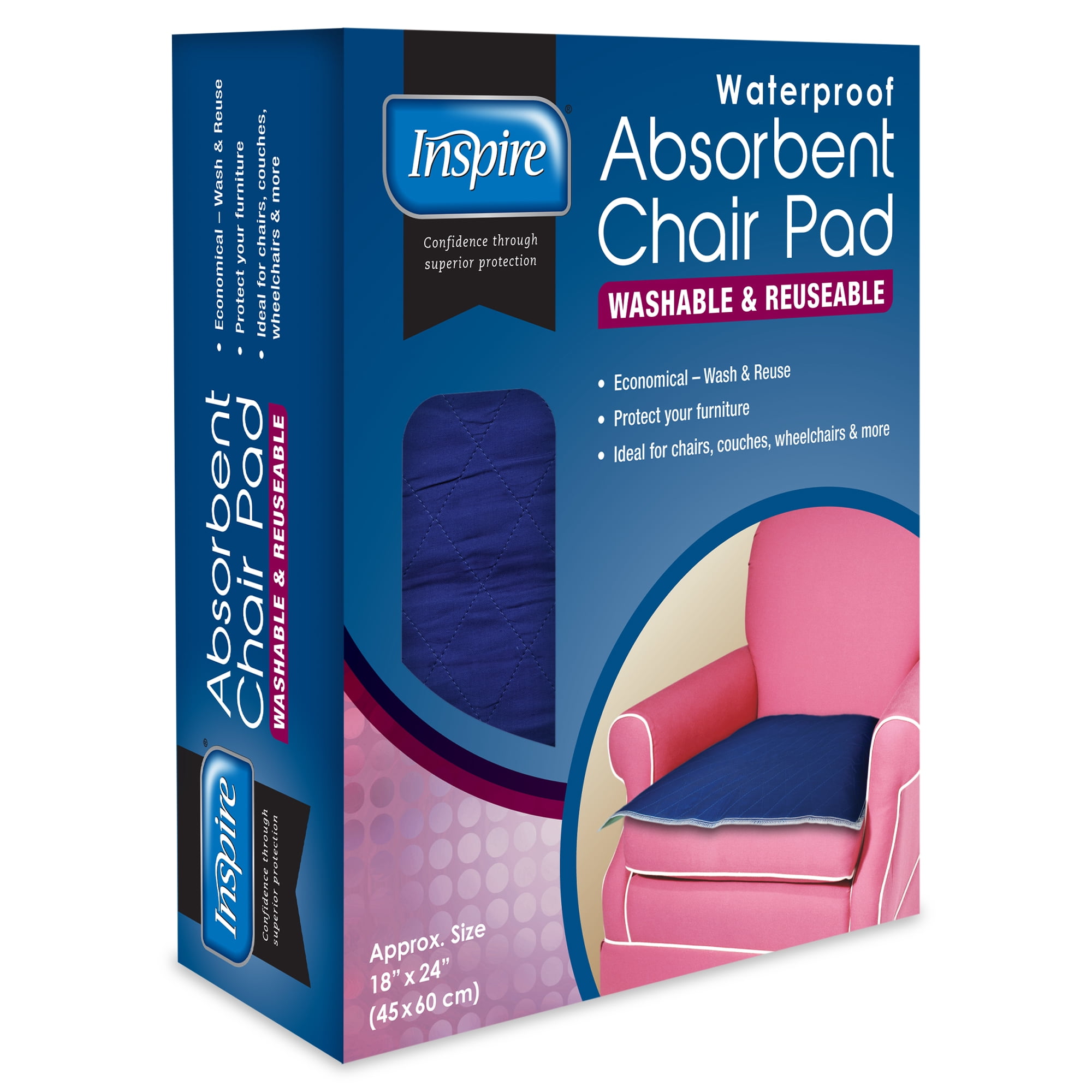 Inspire Washable Waterproof Chair Pad For Incontinence, 18 inches x 24 ...