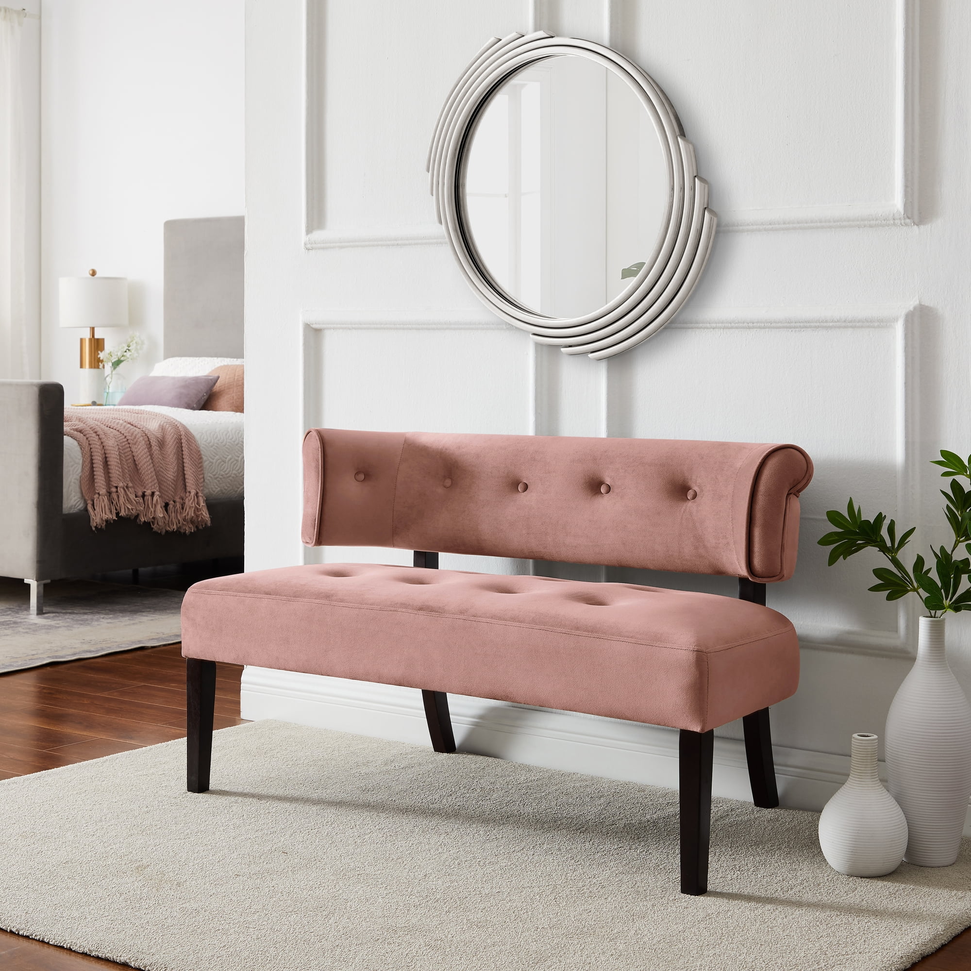 Inspired Home Alaya Blush Velvet Bench - Upholstered | Button Tufted ...