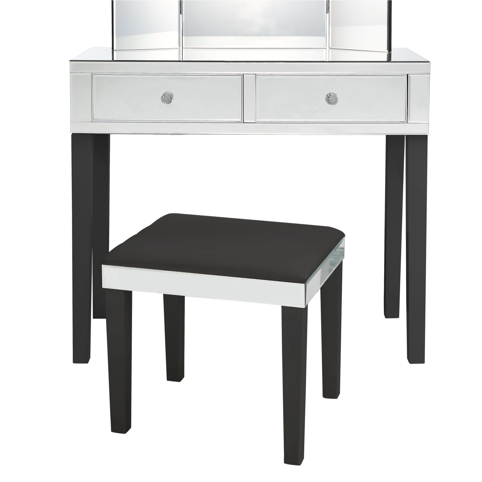 Inspired Home Alexandria 2-Piece Mirrored Vanity Set with Trifold ...