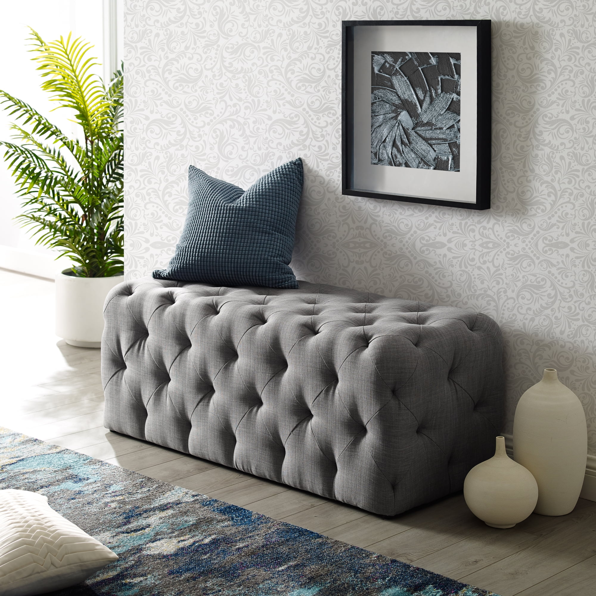 Inspired Home Arabella Linen Bench Allover Tufted Modern & Contemporary ...