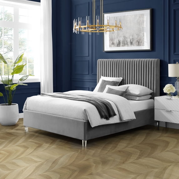 Inspired Home Caileigh Upholstered Velvet Queen Channel Tufted Bed with ...