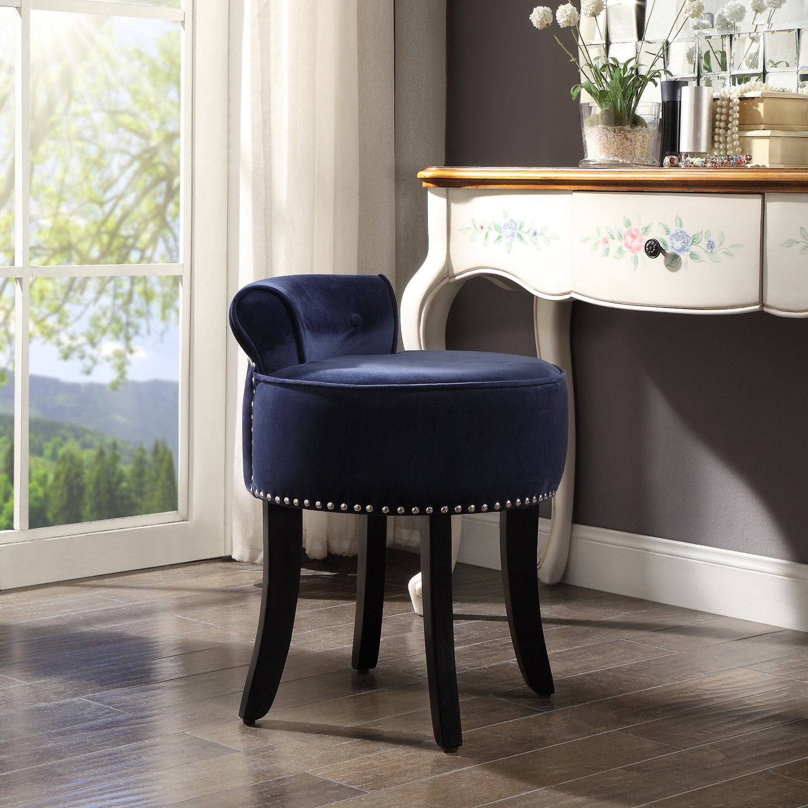 Inspired Home Elenna Velvet Contemporary Vanity Stool - Walmart.com