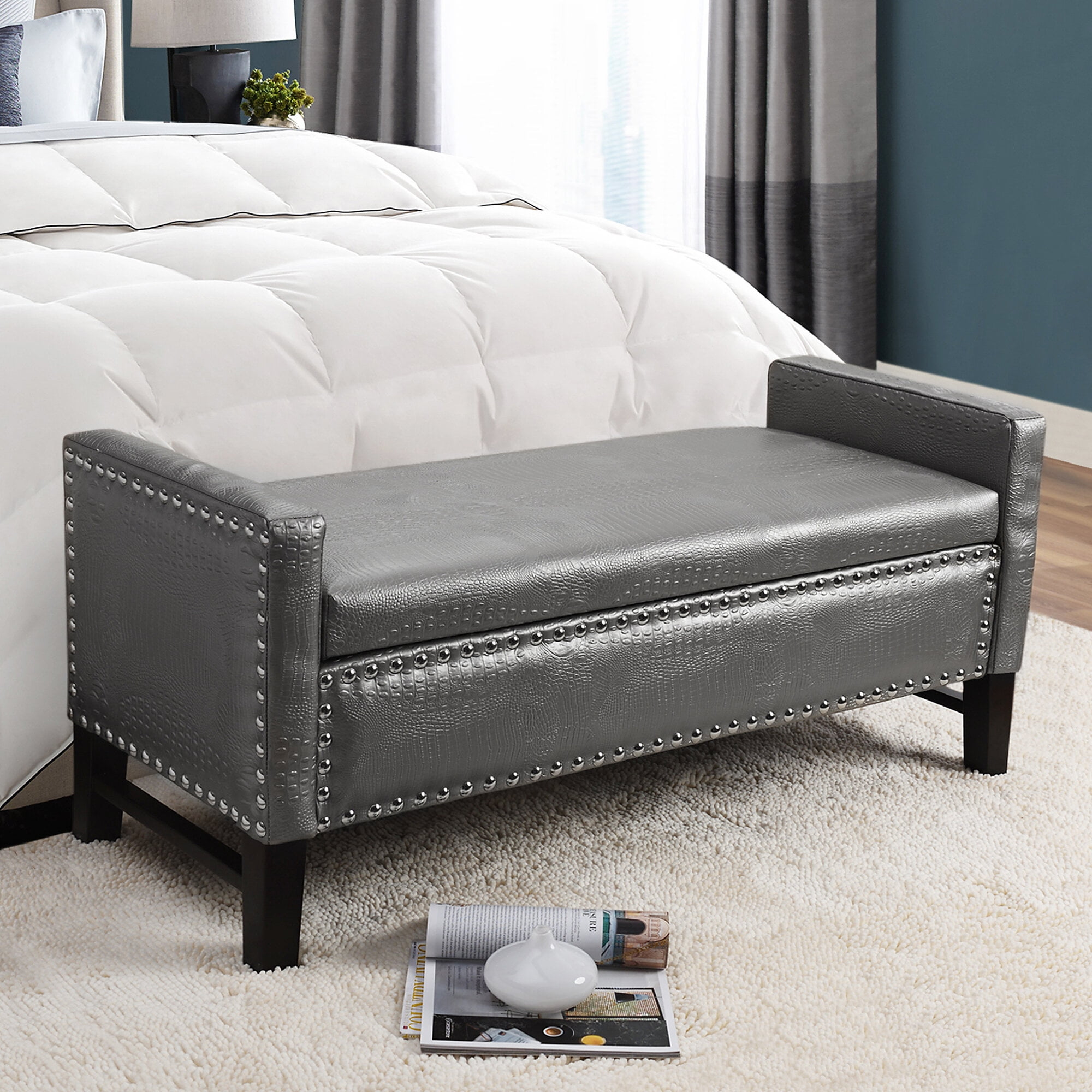 Inspired Home Harriet Faux Leather Storage Bench, Silver Croc - Walmart.com