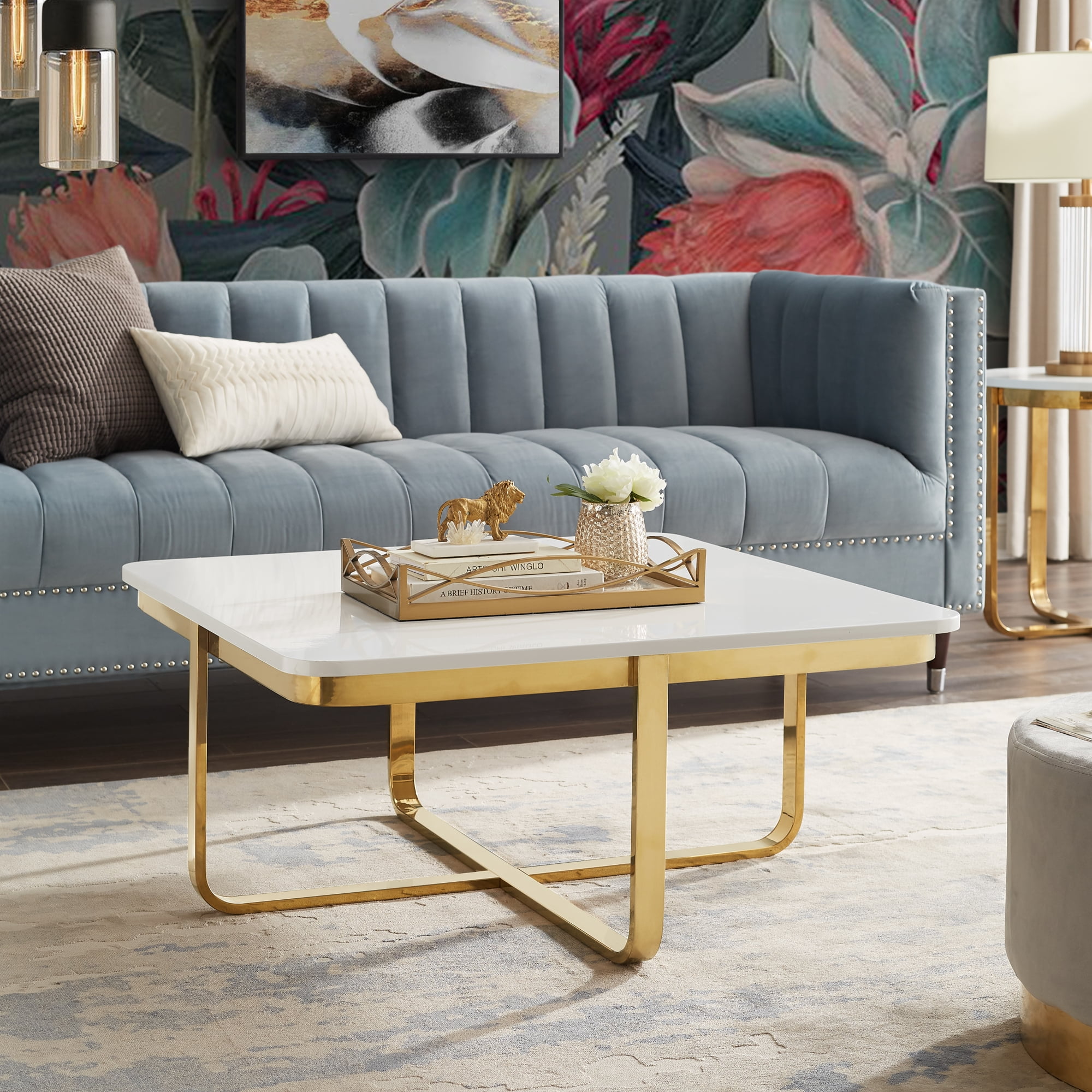 Inspired Home Kalana White/Gold Coffee Table - High Gloss Lacquer ...