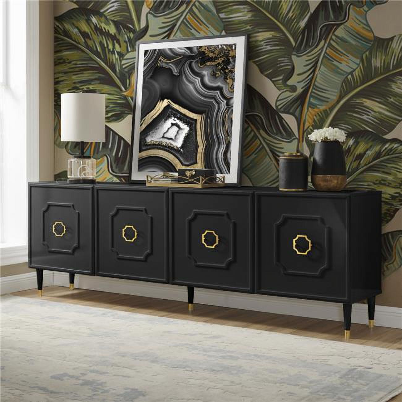 Inspired Home Keao 4 Doors Sideboard Buffet in Black - Walmart.com