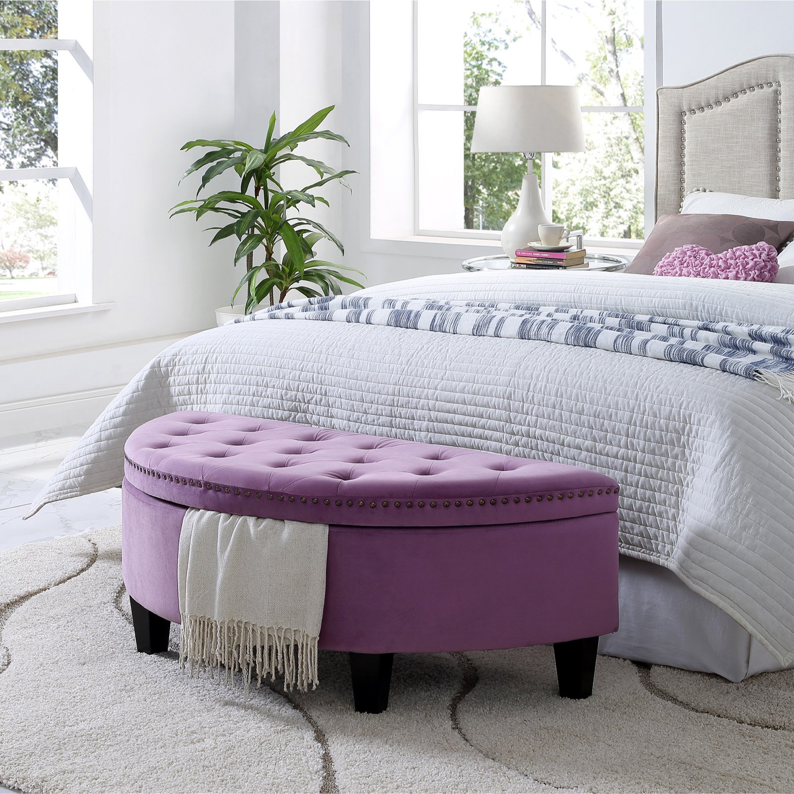 Inspired Home Kenneth Velvet Half Moon Storage Ottoman - Walmart.com