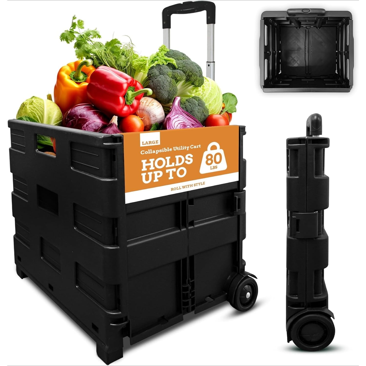 Inspired Living Collapsible Ultra-Slim Pack-N-Roll, 2 Wheel Utility ...