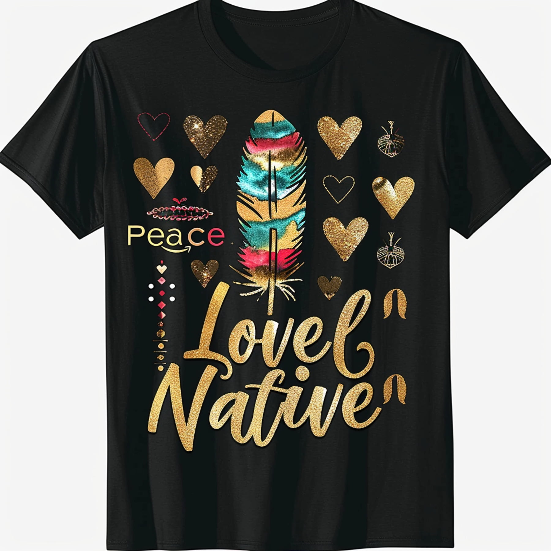 Inspired Peace Love Native T Shirt Gold Glitter Design Traditional ...