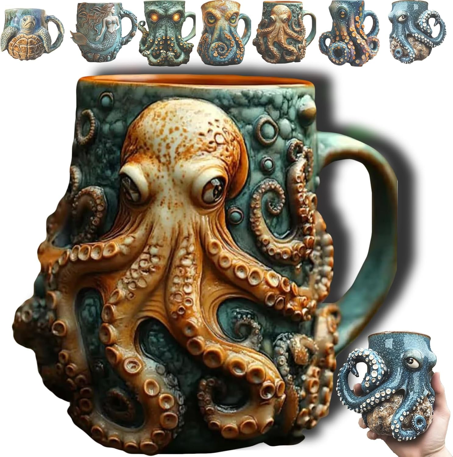 Inspired Pirate Mug, Medieval Viking Beer Mug with 3D Octopus Kraken ...