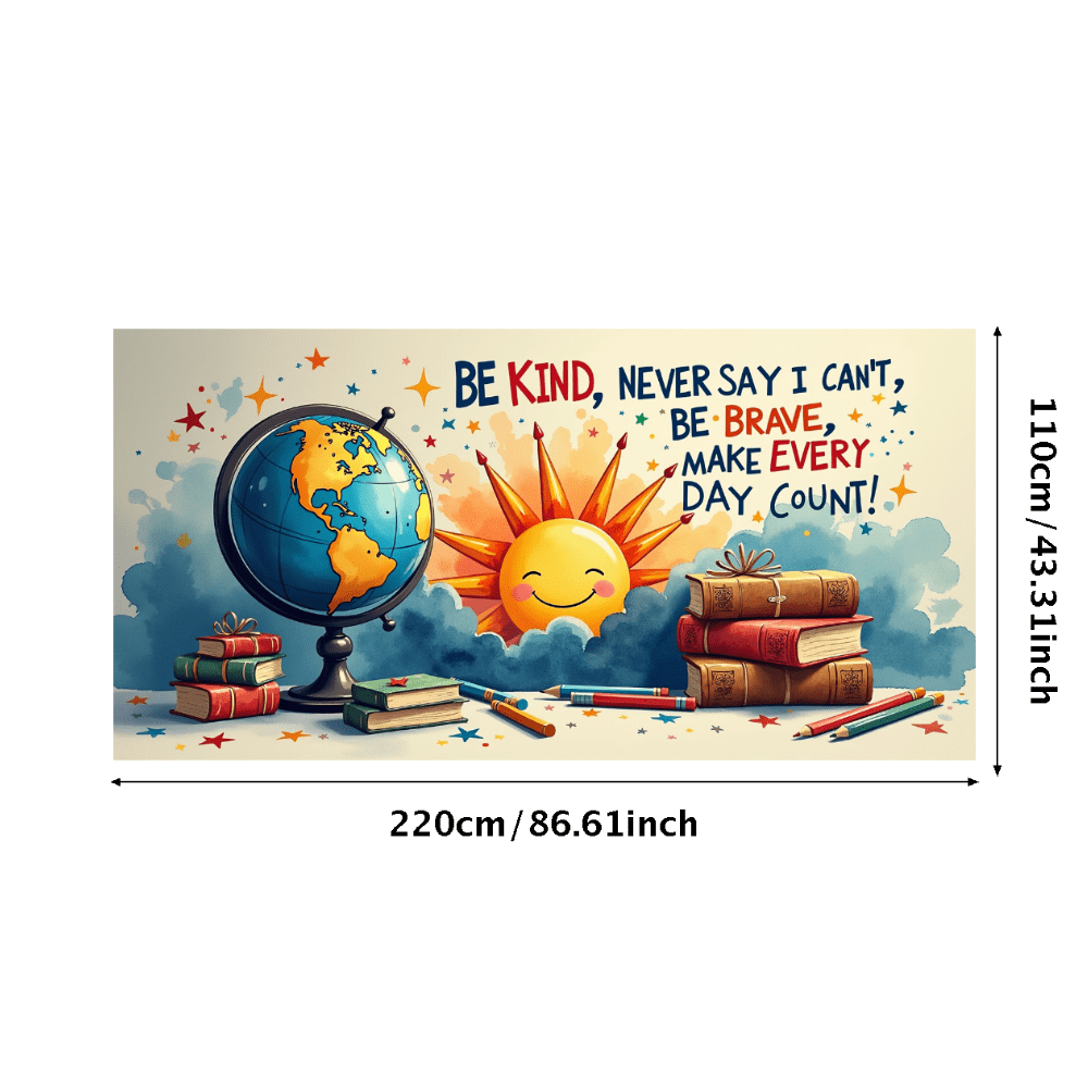 Inspiring Motivational Banner with Positive Quotes Sun Globe Pencils ...
