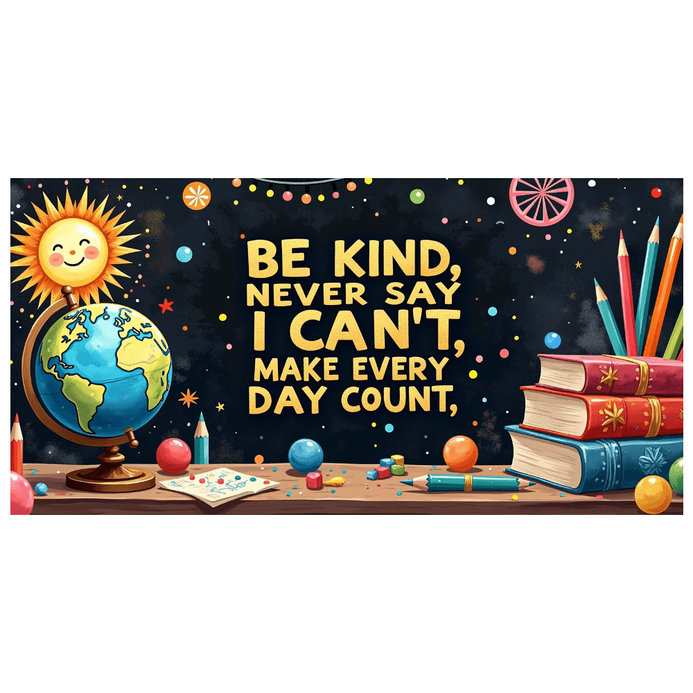 Inspiring Motivational Banner with Positive Quotes Sun Globe Pencils ...