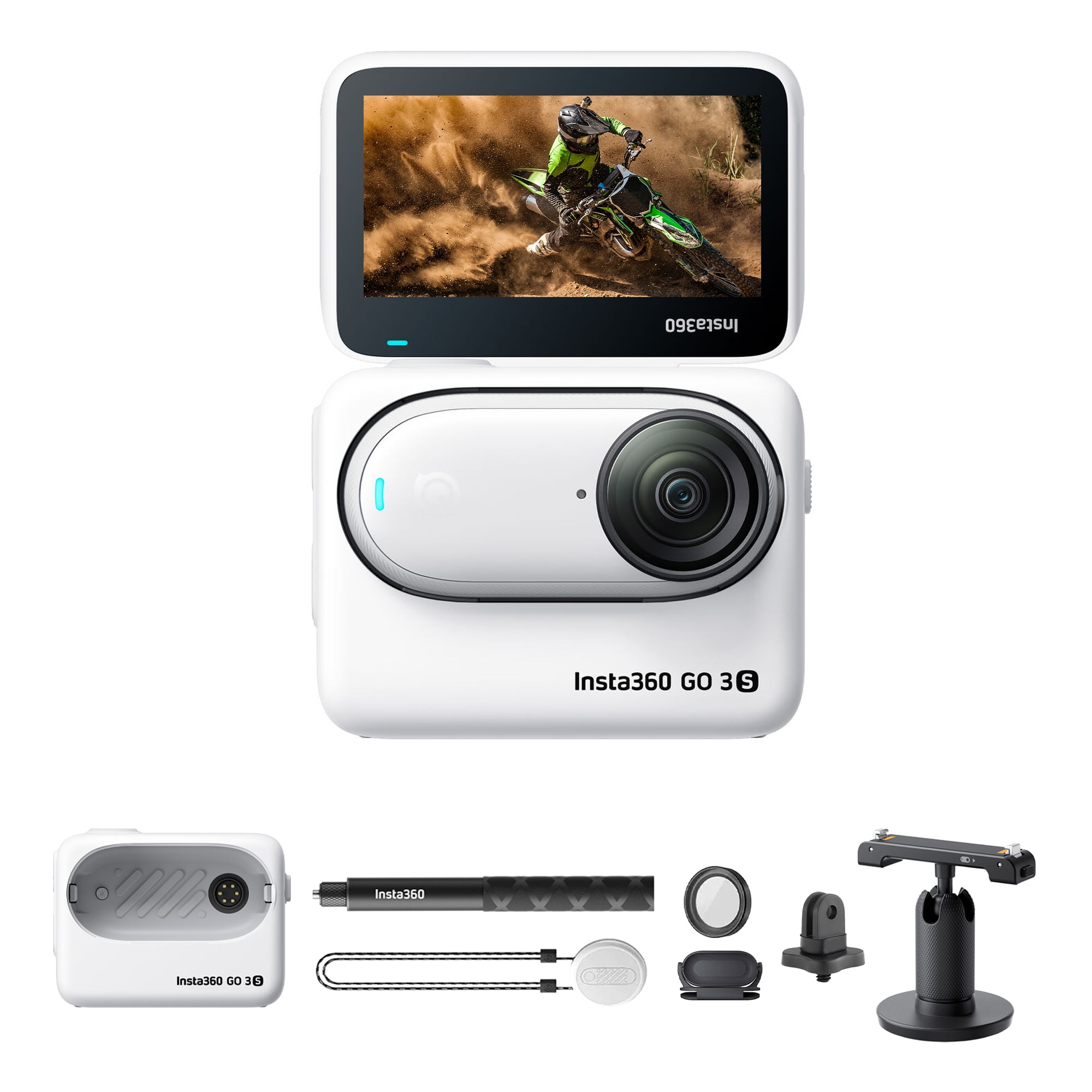 Insta 360 GO 3S (White) 64GB Tiny Mighty 4K Action Vlogging Camera + Invisible Selfie Stick ...