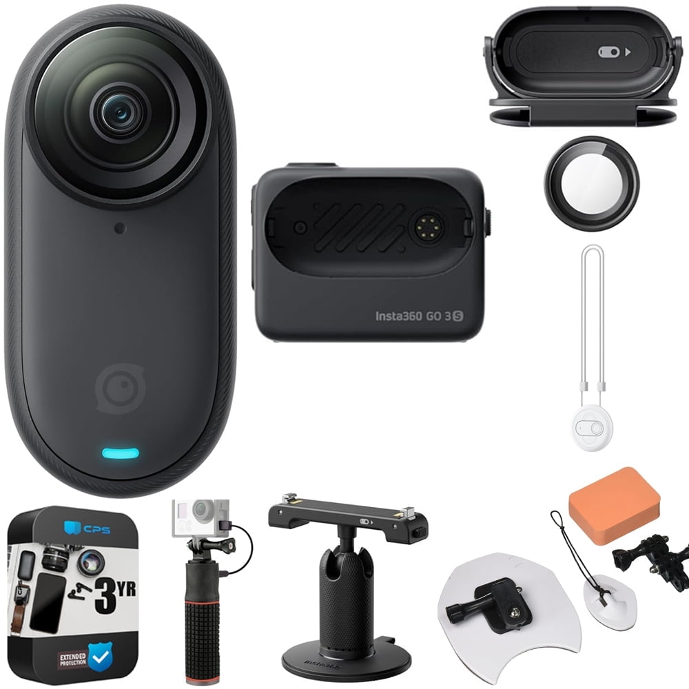 Insta360 CINSAATA_GO3S14 GO 3S 64GB Waterproof Tiny Mighty 4K Action Camera, Black Bundle with 3 ...