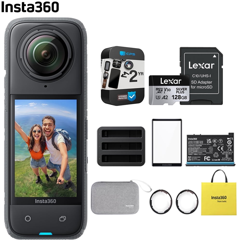 Insta360 CINSABMA_X414 X4 8K Waterproof 360 Action Camera Bundle with Lexar 128GB Professional ...