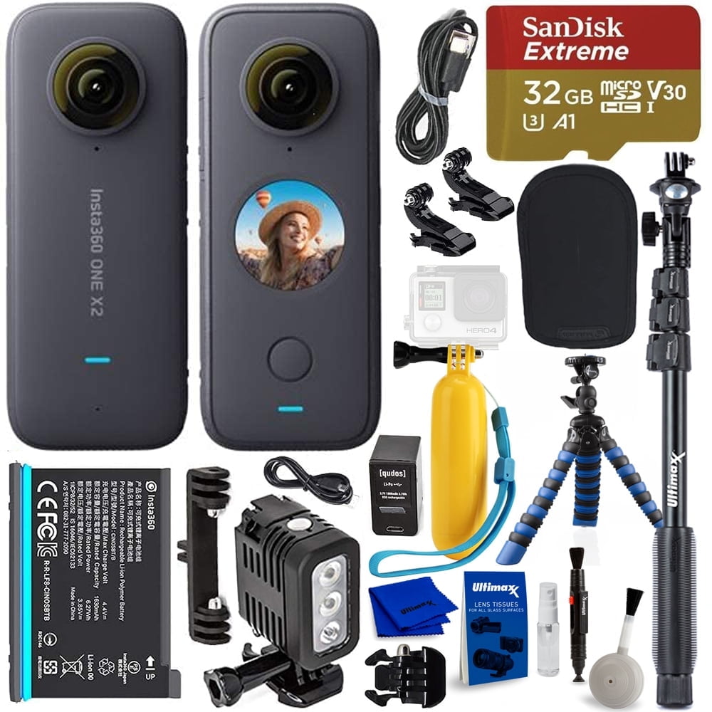 Insta360 ONE X2 Waterproof Pocket Camera +32GB, Monopod, LED Bundle ...