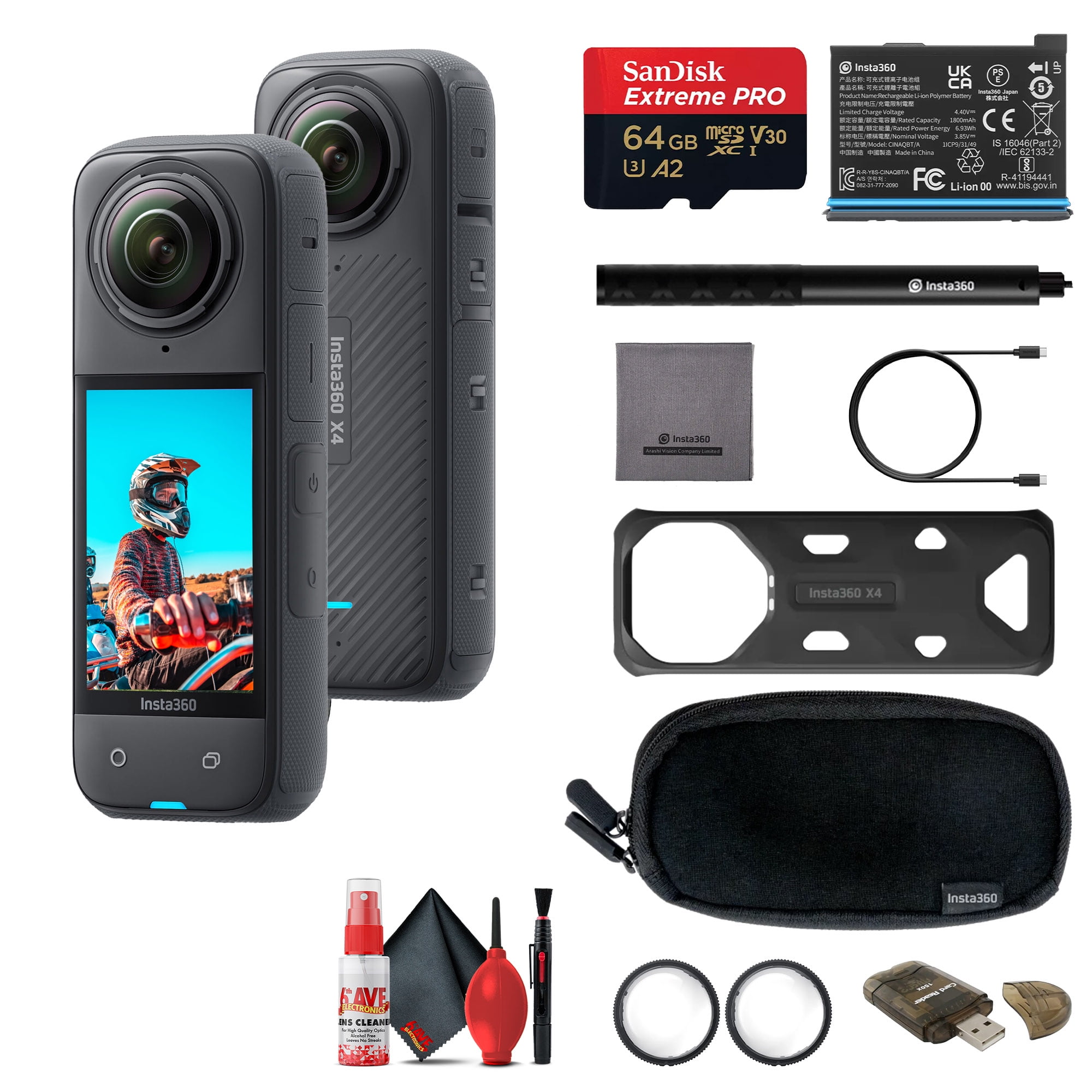 Insta360 X4 - Waterproof 360 Action Camera + Selfie Stick + Guards ...