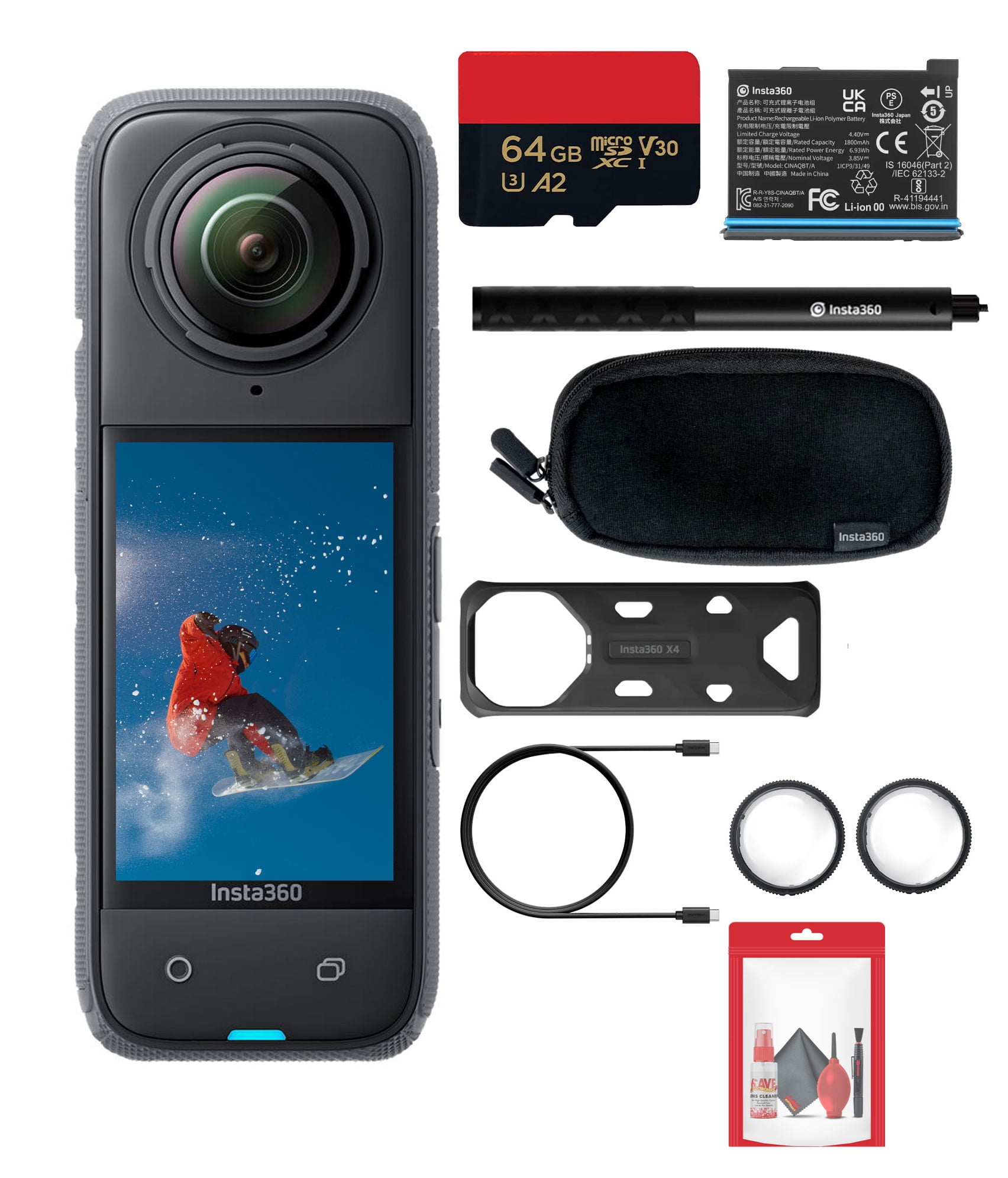 Insta360 X4 - Waterproof 360 Action Camera + Selfie Stick + Guards ...