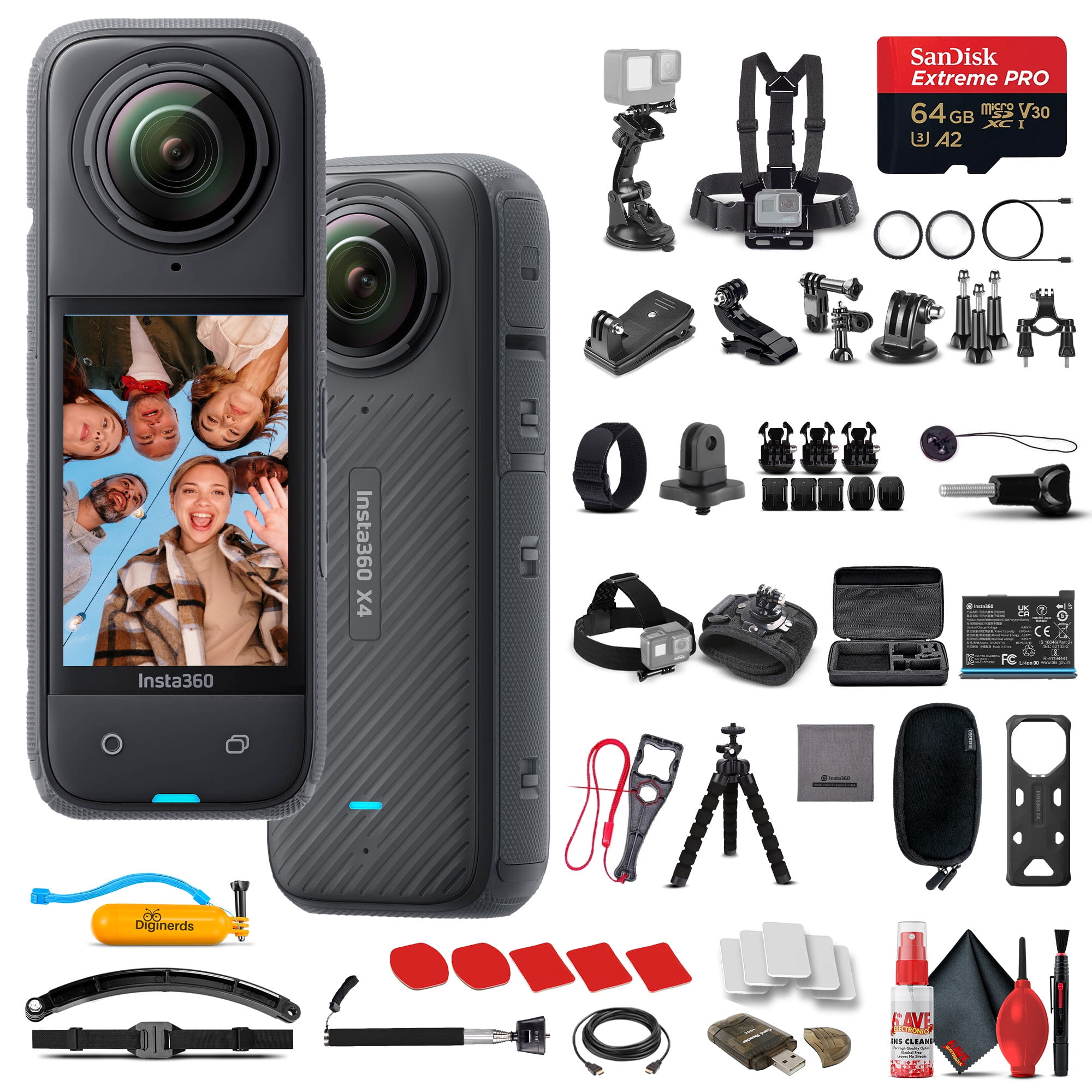 Insta360 X4 - Waterproof 360 Camera + 50-in-1 Accessory Kit + 64GB Card ...
