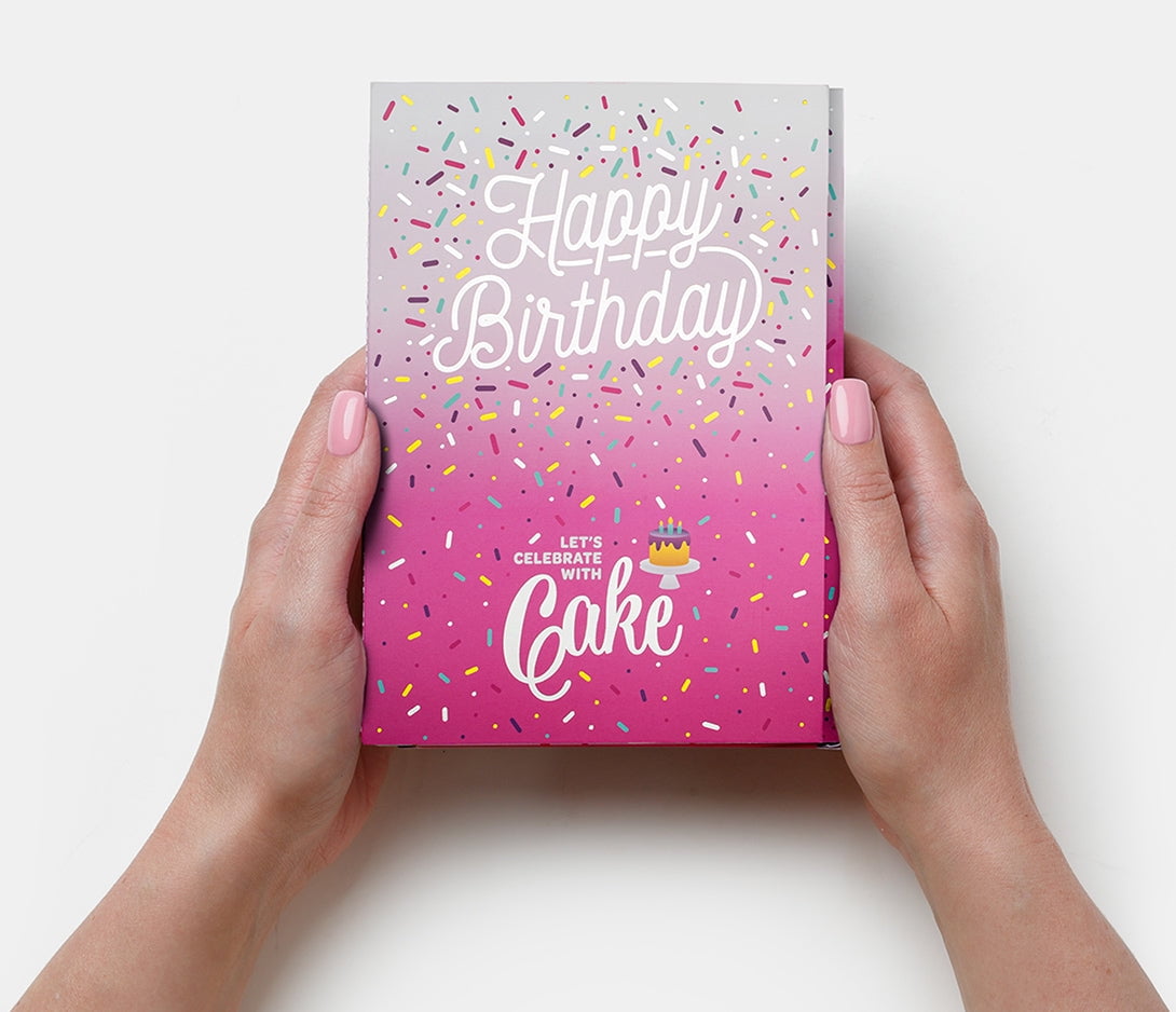 InstaCake Cards Happy Birthday Let's Celebrate with Cake Pink Birthday ...