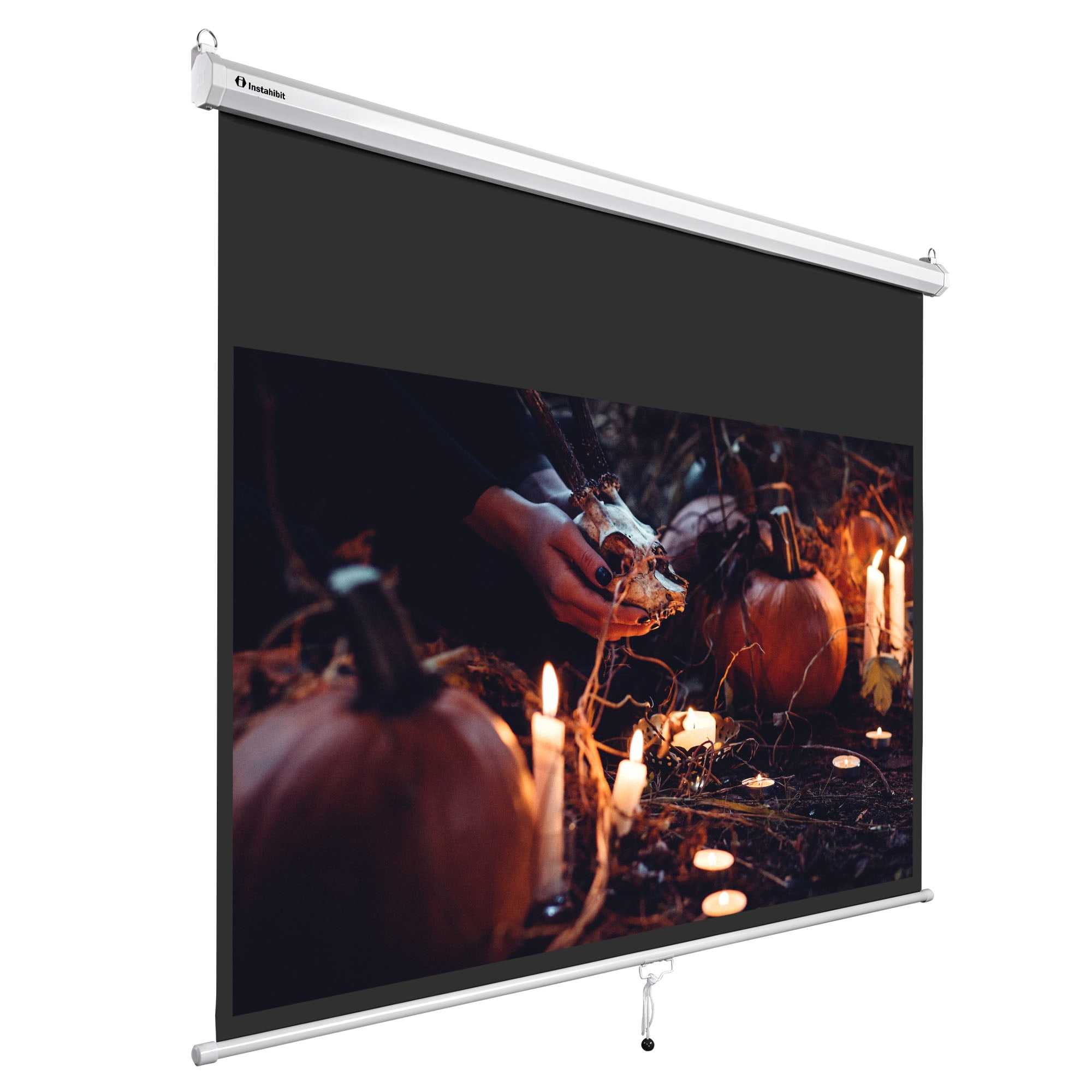 InstaHibit 72" 16:9 Manual Pull Down Projector Screen 4K Self-Locking ...