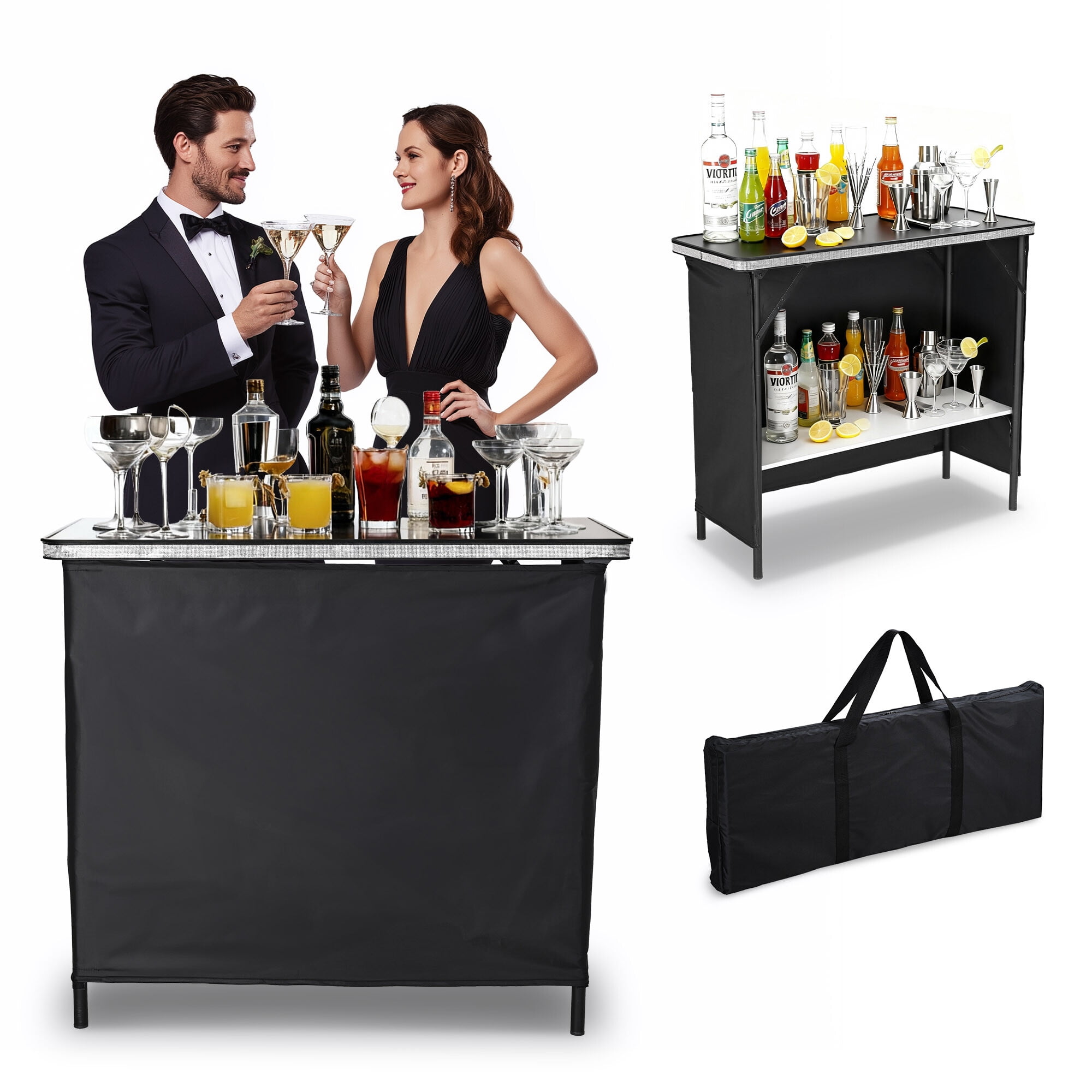 InstaHibit EZ GO Portable Bar Table Aluminum Shimmer Decor with Carry ...