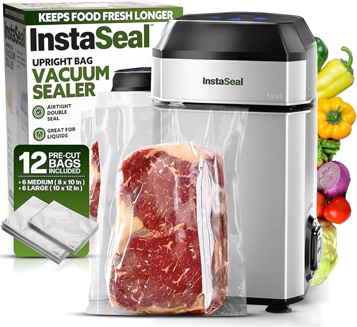 InstaSeal Food Vacuum Sealer Machine, Upright Vacuum Sealer Machine ...