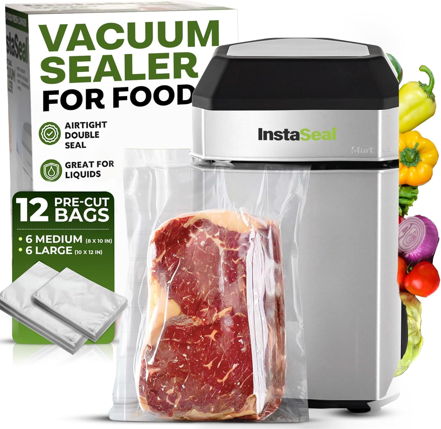 Instaseal Vacuum Seal Food Storage Machine, Airtight Freezer Suction ...