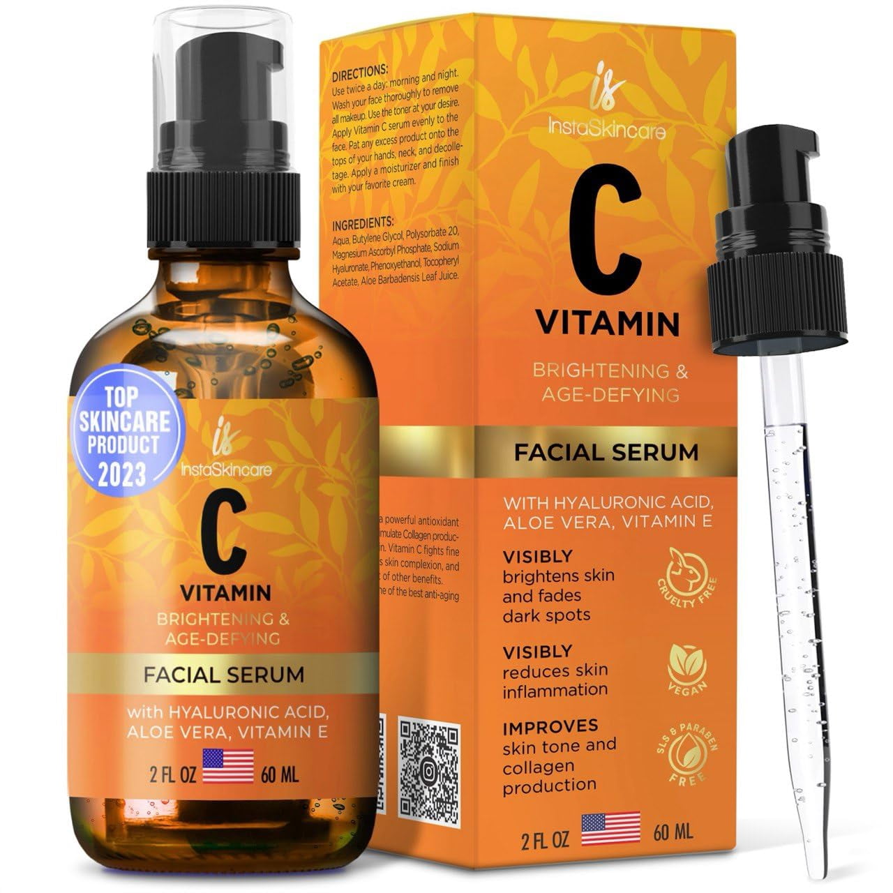 InstaSkincare Vitamin C Serum for Face and Eyes with Hyaluronic Acid ...