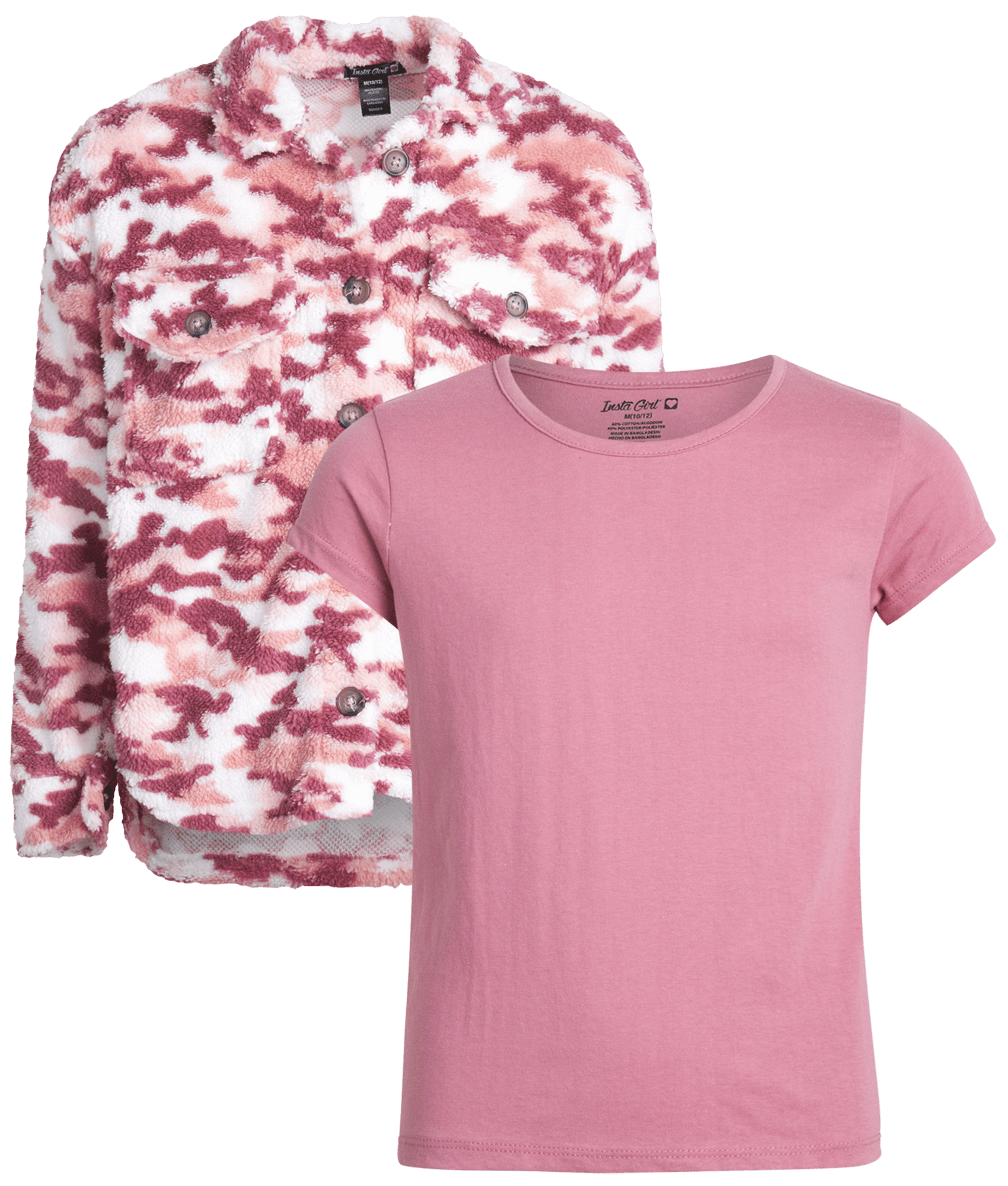 Instagirl Girls' 2 Piece Sherpa Fleece Shacket and T-Shirt Set (7-16 ...