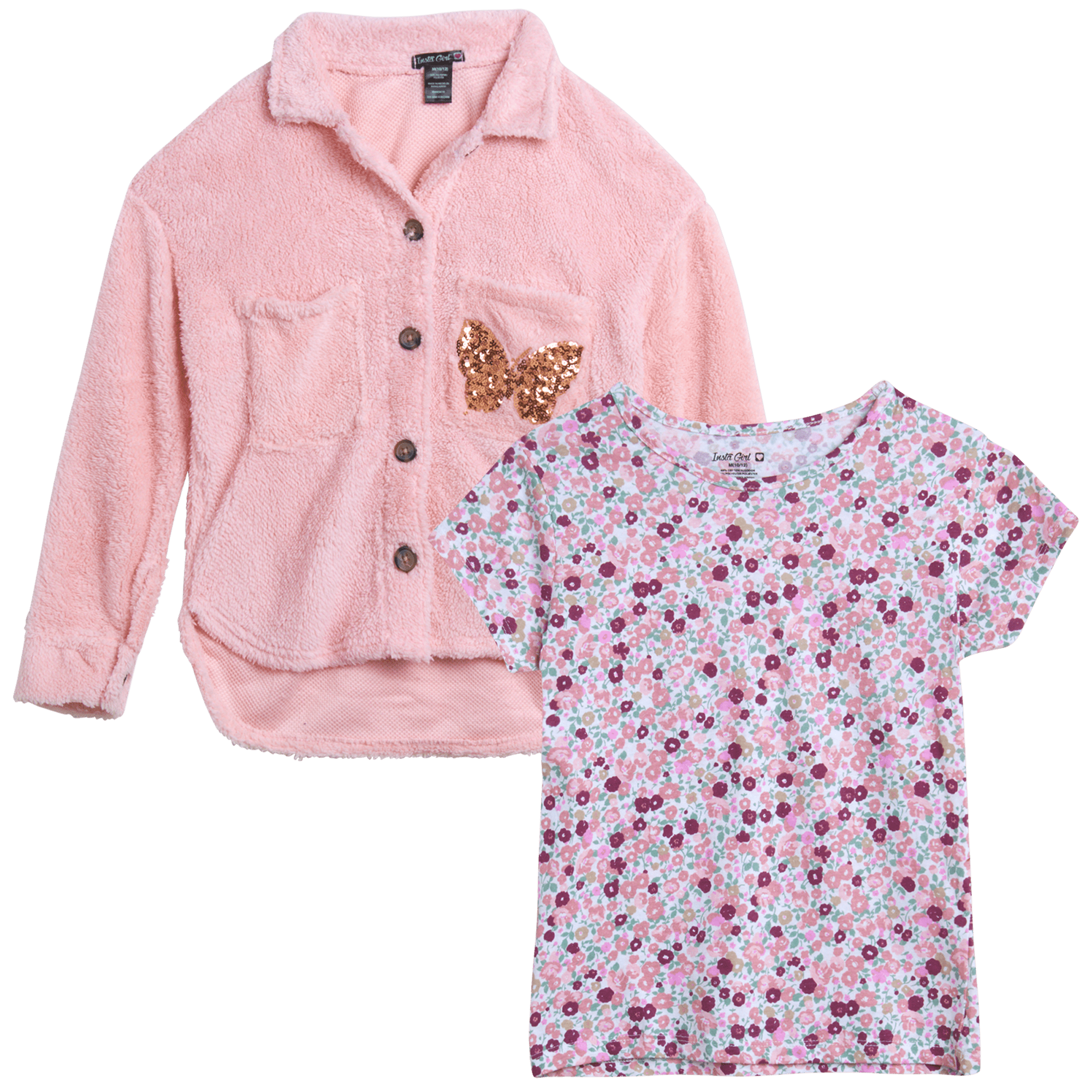 Instagirl Girls' Shirt Jacket Set - 2 Piece Cozy Sherpa Fleece Shacket ...