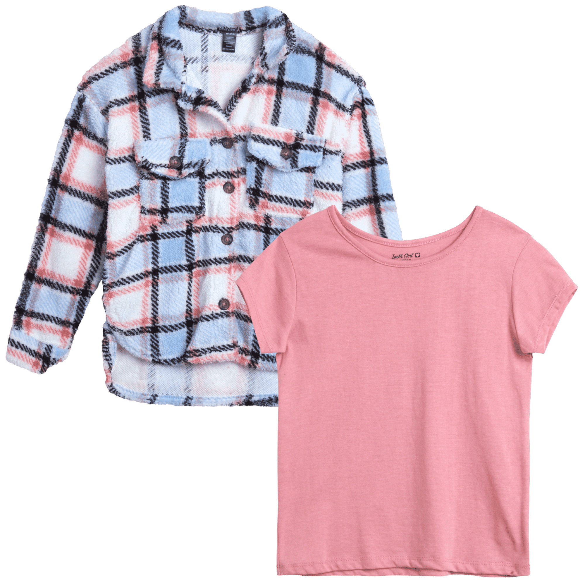 Instagirl Girls Shacket Set - 2 Piece Cozy Soft Fleece Sherpa Shirt ...
