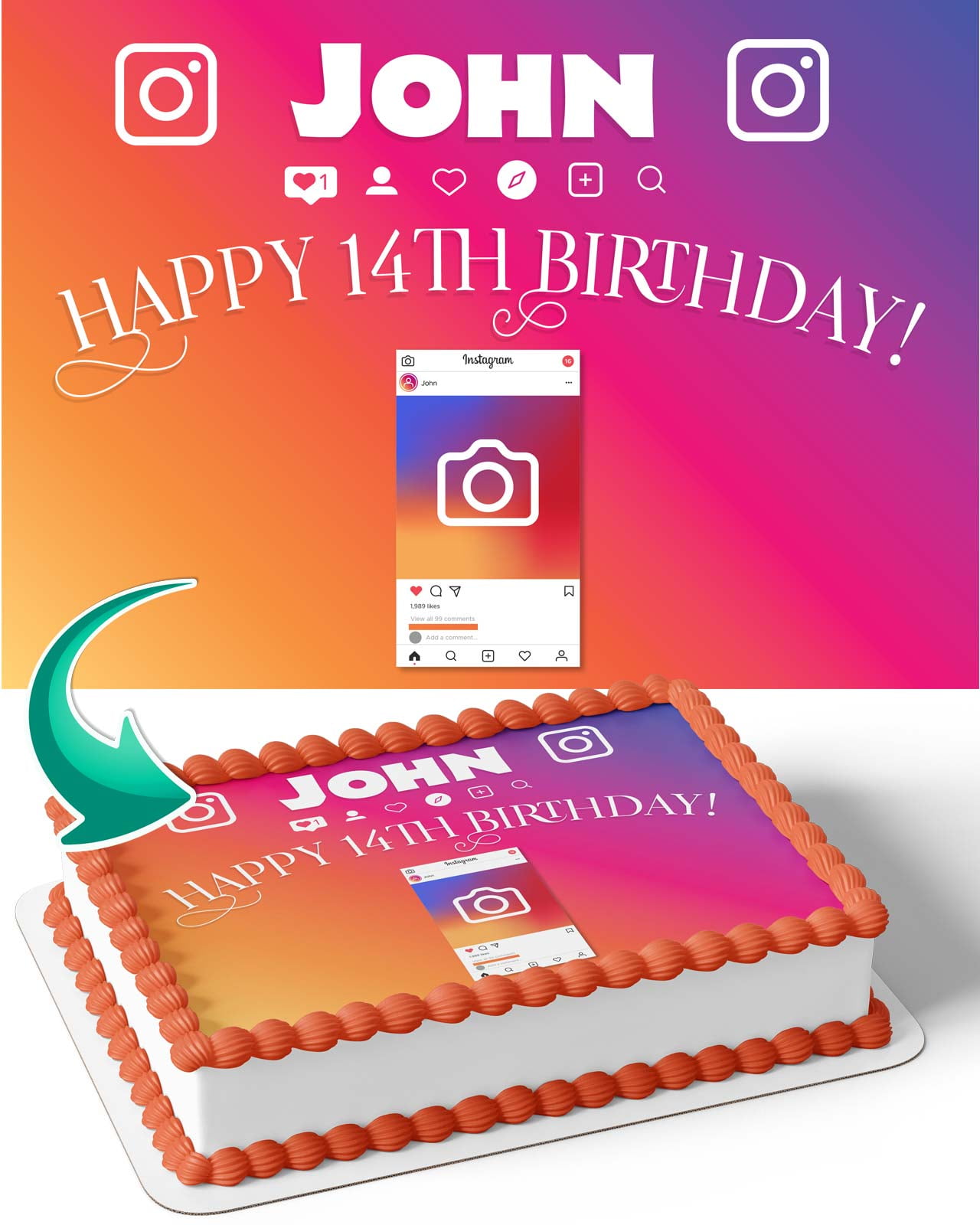 Instagram Edible Image Cake Topper Personalized Birthday Sheet Decal 1/ ...