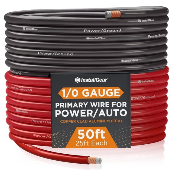 InstallGear 1/0 Gauge 25ft Electric Power/Ground Wire, True Spec Soft ...