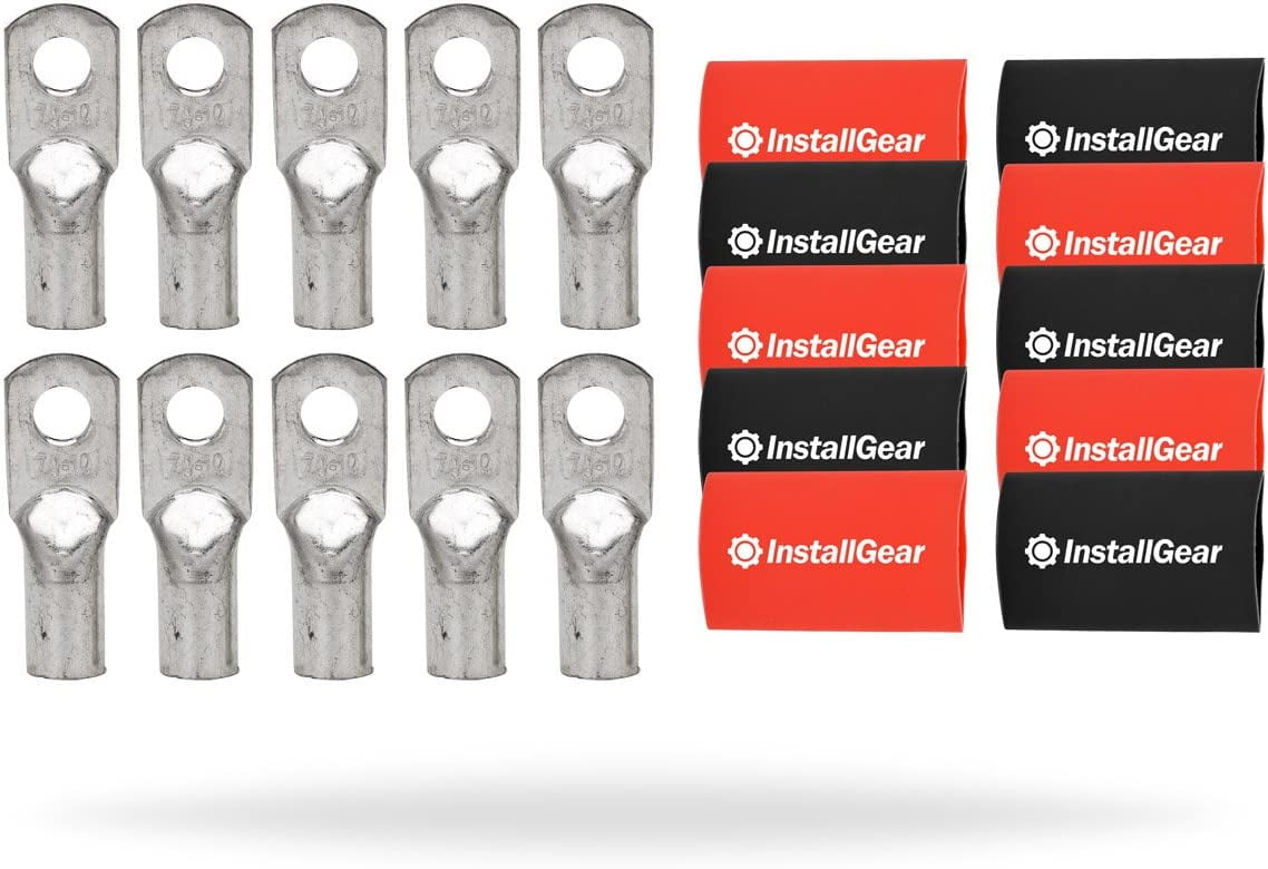 InstallGear 1/0 Gauge AWG Tinned Pure Copper Lugs Ring Terminals ...