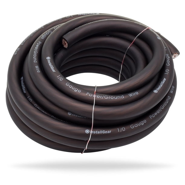 InstallGear 1/0 Gauge Black 25ft Power/Ground Wire True Spec and Soft ...