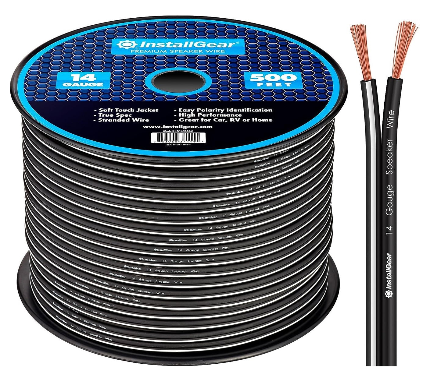 InstallGear 14 Gauge AWG 500ft Speaker Wire Cable - Black (Great Use ...