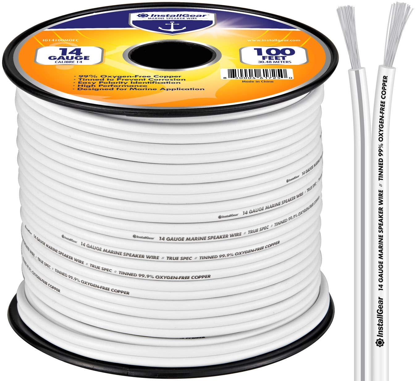 InstallGear 14 Gauge AWG Speaker Wire Cable (100ft - White) | White ...