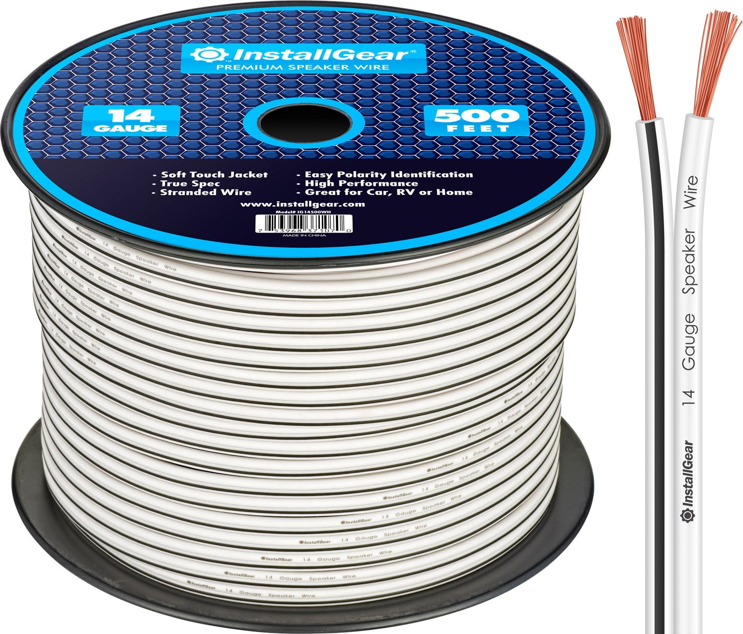 InstallGear 14 Gauge AWG Speaker Wire Cable (500ft - White) | White ...